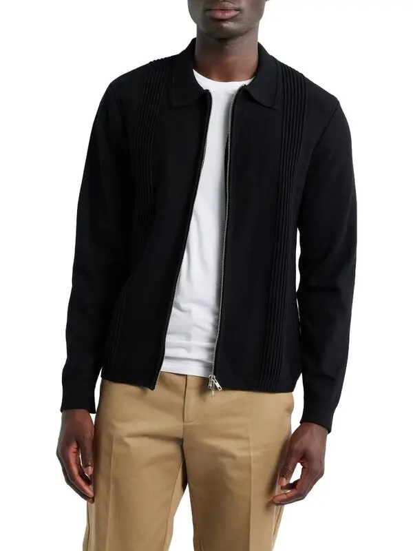 WAX LONDON Lennox Ribbed Knit Zip-up Shirt - Black