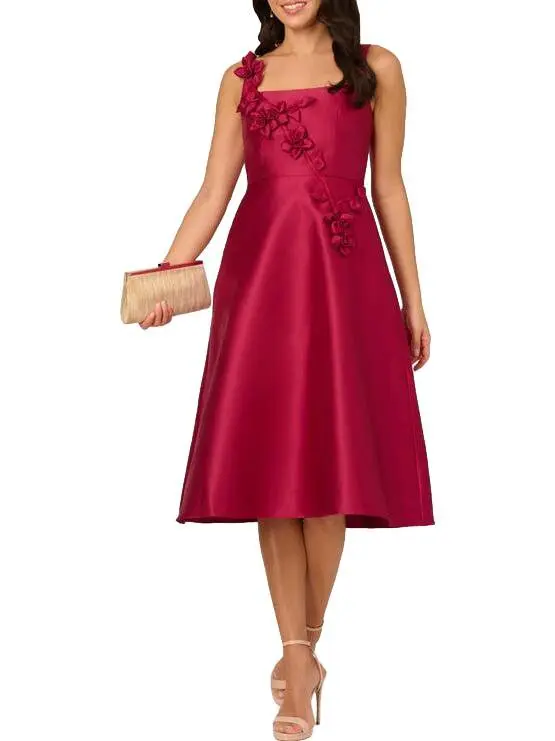 Adrianna Papell Mikado 3d Petal Fit & Flare Dress - Red Plum