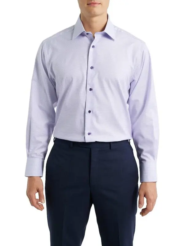 David Donahue Regular Fit Micro Dobby Dress Shirt - Berry