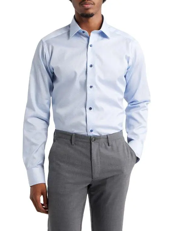 David Donahue Slim Fit Micro Print Dress Shirt - Sky