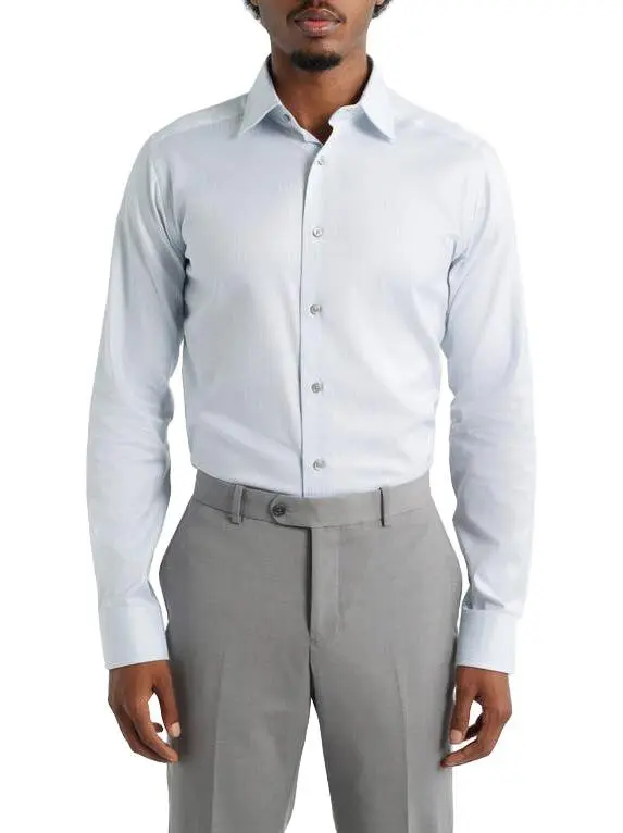 David Donahue Slim Fit Stretch Micro Twill Dress Shirt - White/pearl