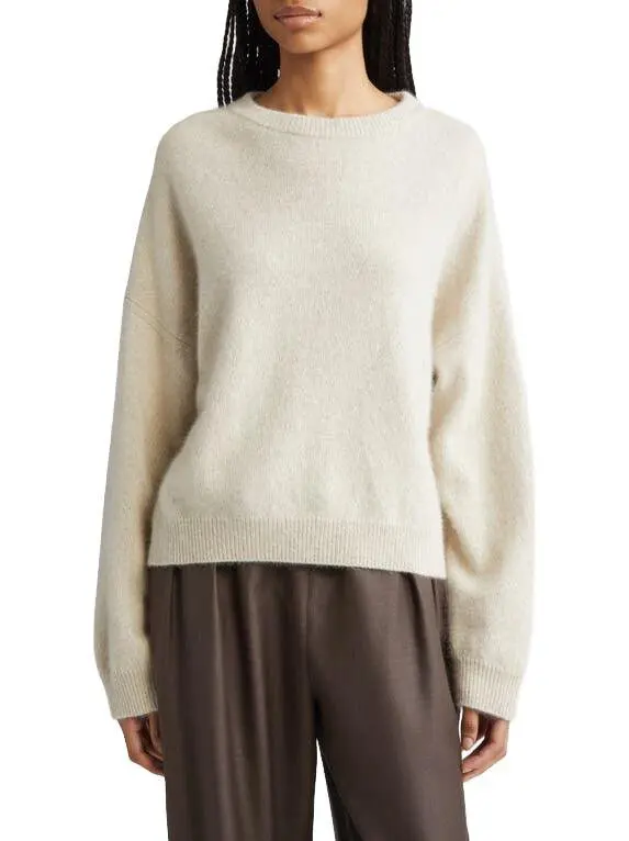 Loulou De Saison Tristan Loose Fit Mercerized Wool And Yak Hair Blend Sweater - Stone Melange