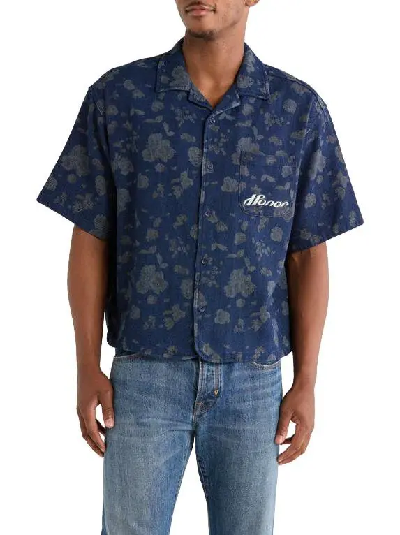 HONOR THE GIFT Floral Indigo Twill Camp Shirt - Blue