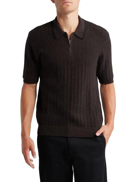 WAX LONDON Cotton & Cashmere Half-zip Polo Sweater - Dark Brown
