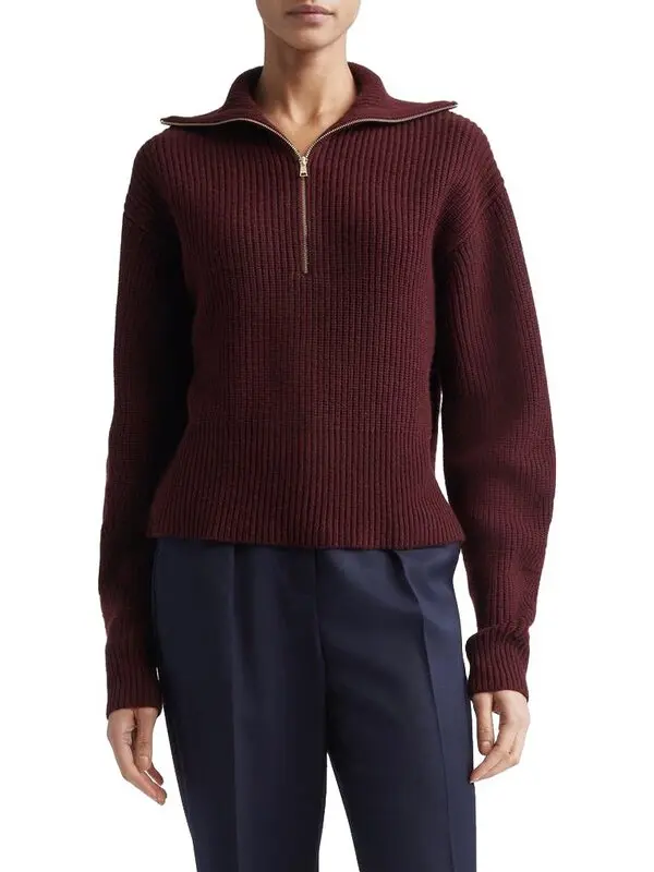 Max Mara Nadar Crop Merino Wool & Cashmere Funnel Neck Sweater - Cherry