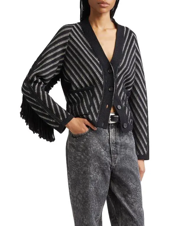 GOLDEN GOOSE Journey Olivia Fringe Trim Virgin Wool Cardigan - Black/white