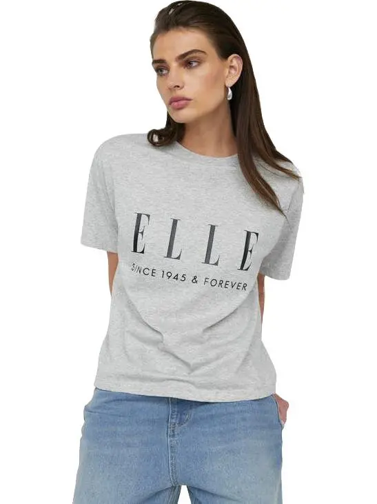 ELLE COLLECTION Printed Cotton T-shirt - Grey/black