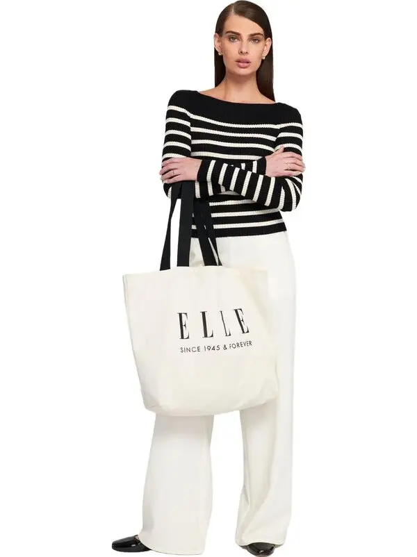 ELLE COLLECTION Printed Oversized Tote Bag - Oat