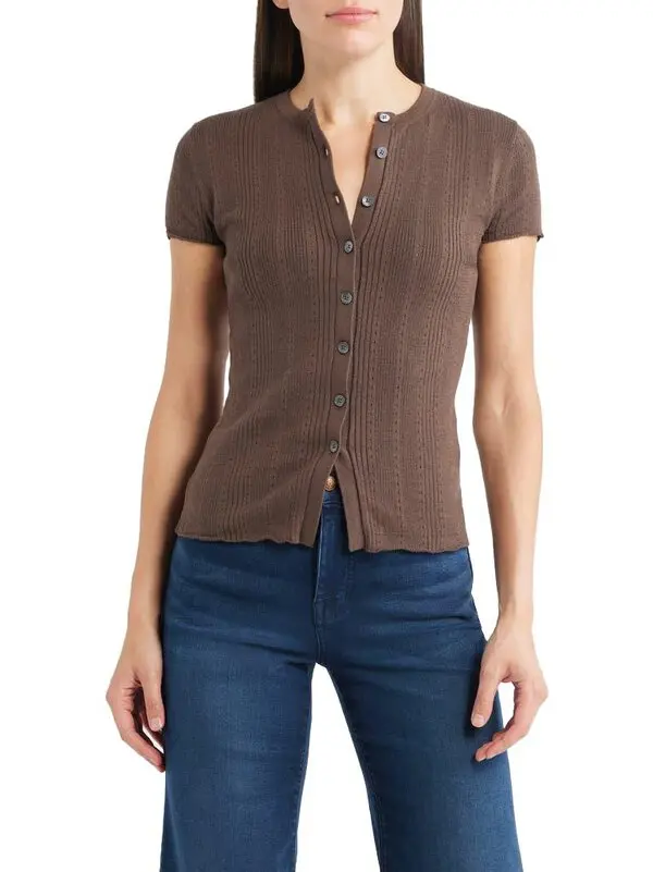 Madewell Short Sleeve Pointelle Cardigan - Roasted Chickory