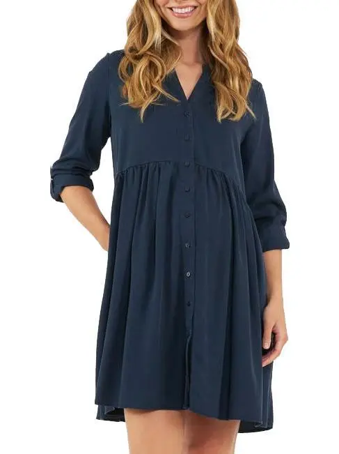 RIPE MATERNITY Demi Tencel Nursing Shirtdress - Navy