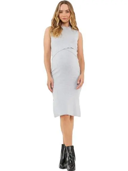 RIPE MATERNITY Layered Knit Nursing Dress - Silver Marle
