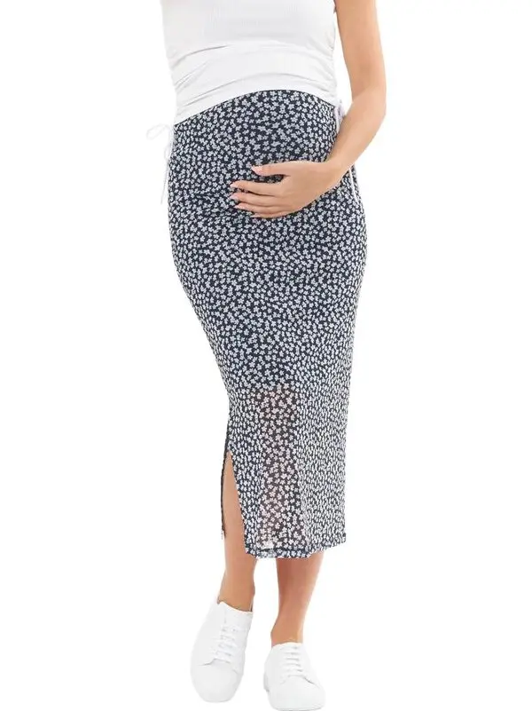 RIPE MATERNITY Printed Mesh Midi Skirt - Navy