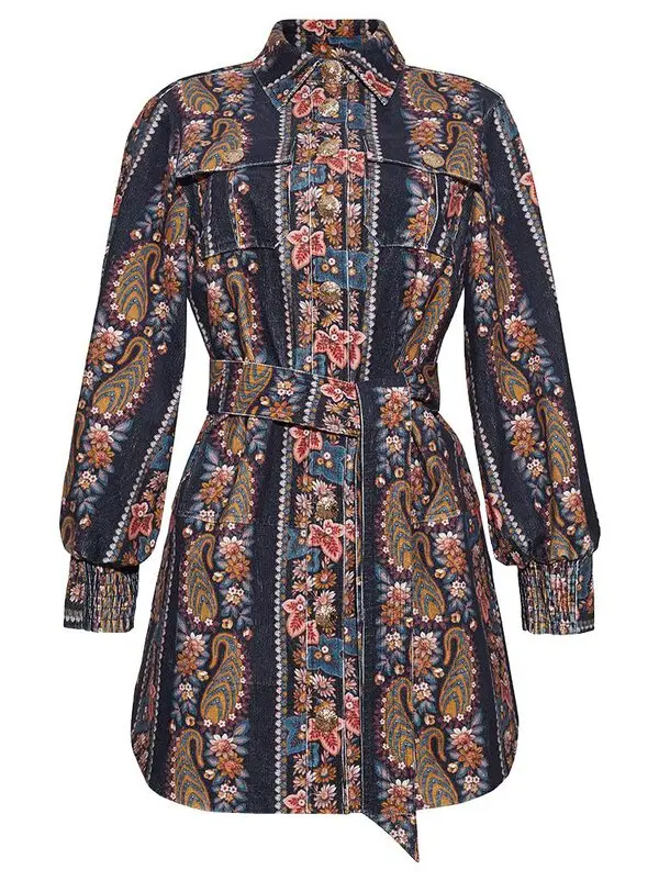 Cara Cara Villena Corduroy Mini Shirtdress - Paisley Trail Black