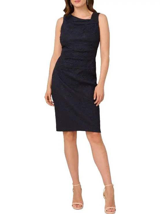 Adrianna Papell Metallic Asymmetric Jacquard Sheath Dress - Blue/black