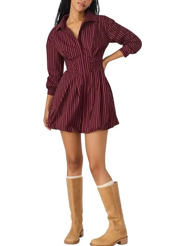 Steve Madden Arielle Long Sleeve Mini Shirtdress - Wine