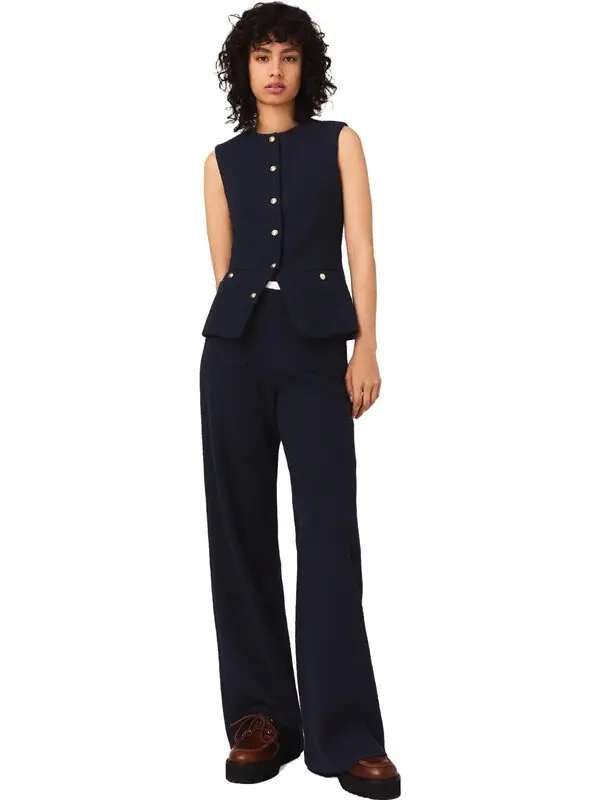 Maje Cotton Tweed Trousers - Navy