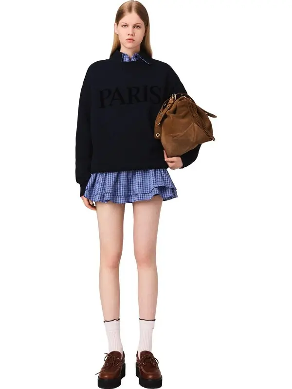 Maje Cotton Sweatshirt With Paris Embroidery - Navy