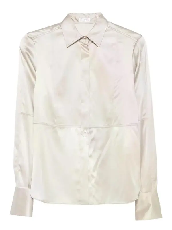 Brunello Cucinelli Long-sleeve Silk Shirt - Neutrals
