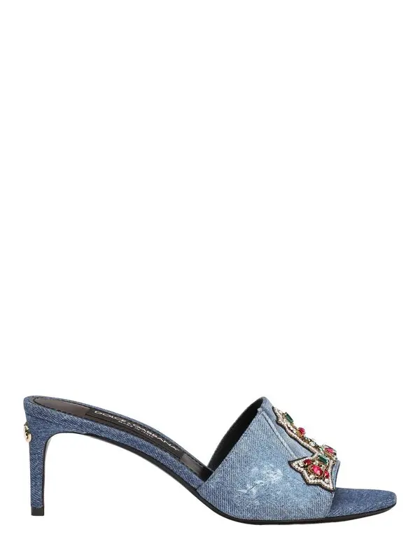 Dolce & Gabbana Denim Keira Sandals With Patch And Embroidery - Multicolor