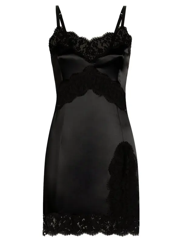 Dolce & Gabbana Stretch Satin Dress With Lace - Black