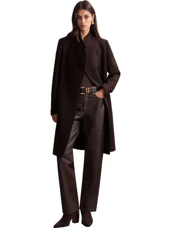 REISS Wool-blend Wrapover Mid-length Coat - Chocolate Brown