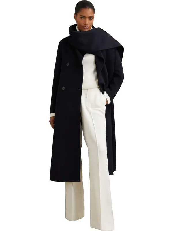 REISS Indira Petite Wool-blend Coat With Detachable Scarf - Navy