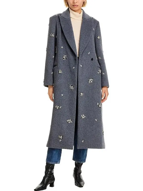 Simkhai Gianni Rhinestone Embellished Coat - Heather Grey