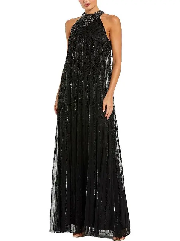 Mac Duggal Sleeveless Embellished Halter Neck Gown - Black