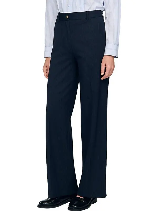 Sandro Chalk Striped Trousers - Navy Blue