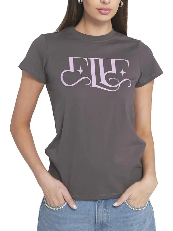 ELLE COLLECTION Logo Graphic Tee - Grey