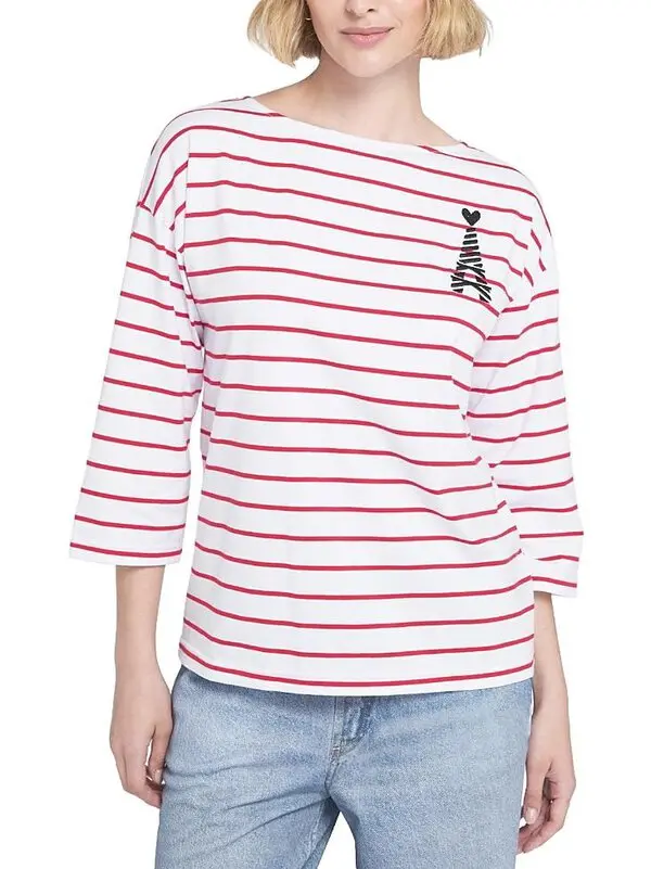 ELLE COLLECTION Striped Tee With Graphic - Red/white