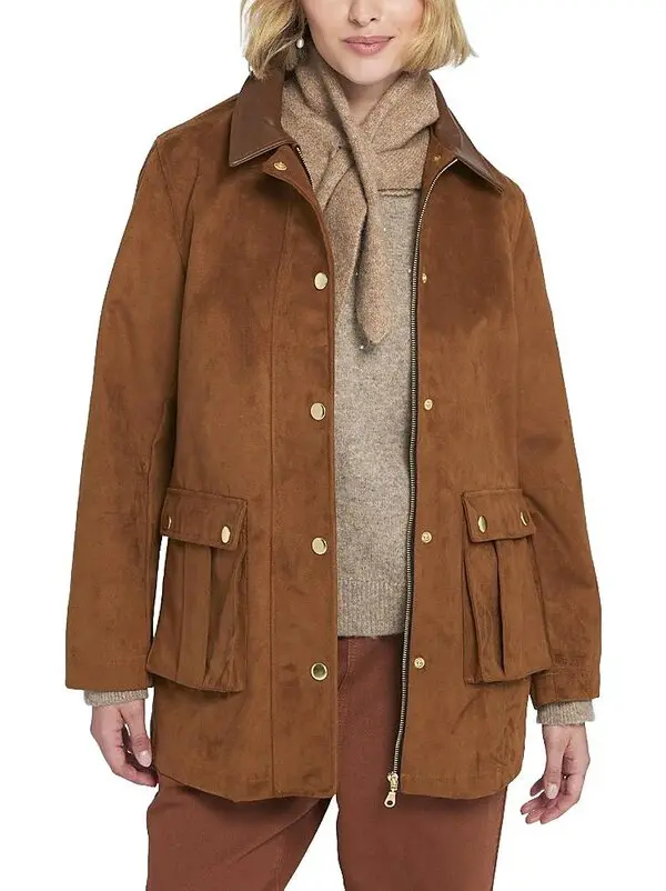 ELLE COLLECTION Faux Suede Barn Jacket - Brown