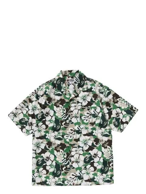 A BATHING APE Abc Resort Camo Open Collar Short Sleeve Shirt - Green