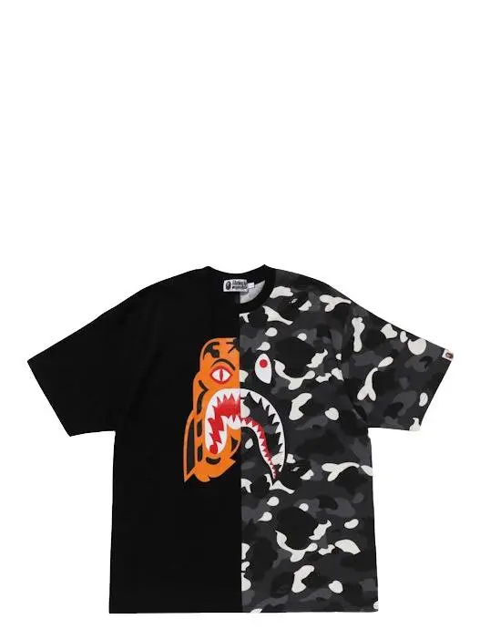A BATHING APE City Camo Tiger Shark Relaxed Fit Tee Shirt - Black