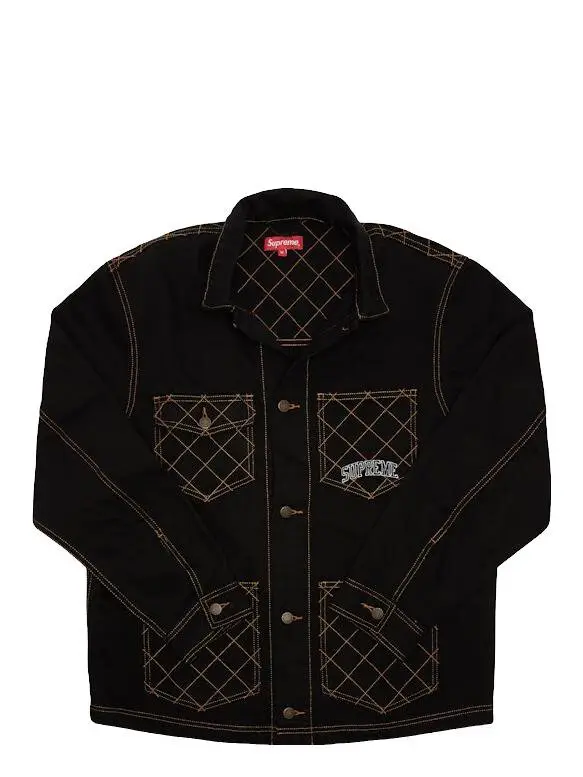 Supreme Diamond Stitch Denim Chore Coat - Black
