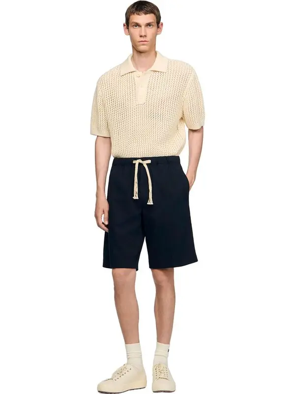 Sandro Elasticated Waist Cotton Shorts - Navy Blue