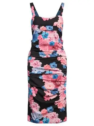 GAËLLE PARIS Floral-print Pleated Midi Dress - Black