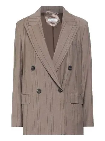 Peserico Double-breasted Blazer With Leather Trims - Beige