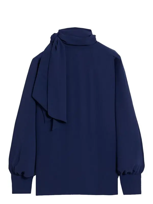 MIKAEL AGHAL Chiffon Tie-neck Blouse - Navy