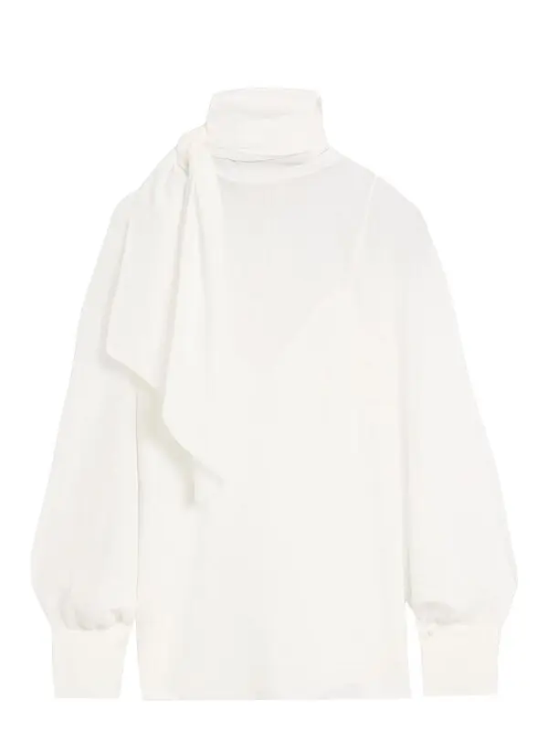 MIKAEL AGHAL Chiffon Tie-neck Blouse - White