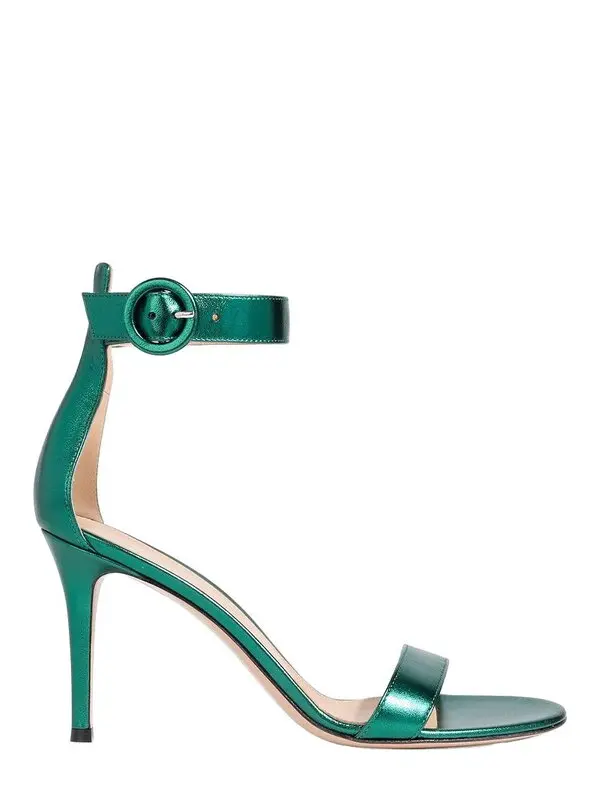 GIANVITO ROSSI Portofino 85 Metallic Leather Sandals - Forest Green