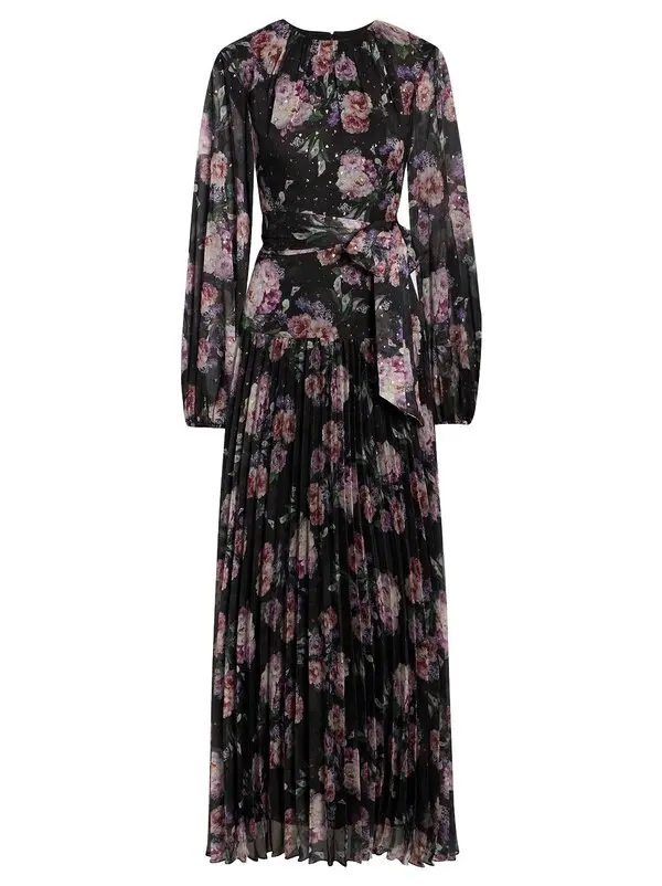 MIKAEL AGHAL Floral-print Fil Coupé Chiffon Maxi Dress - Black