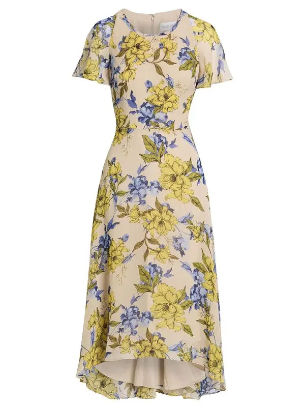MIKAEL AGHAL Floral-print Crepon Midi Dress With Ruffled Details - Ecru