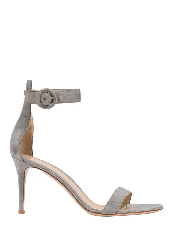GIANVITO ROSSI Portofino 85 Suede Sandals - Light Gray