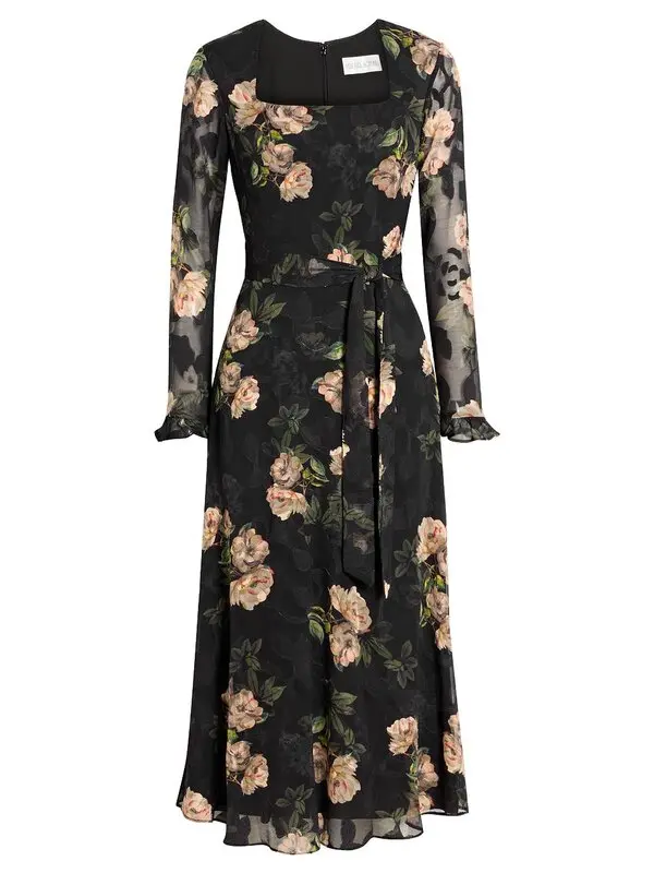 MIKAEL AGHAL Floral-print Fil Coupé Chiffon Midi Dress - Black
