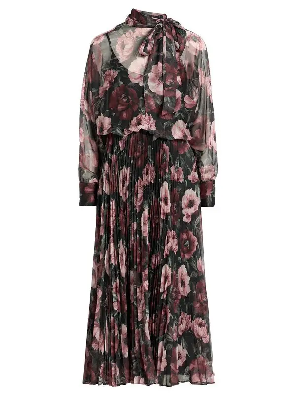 MIKAEL AGHAL Floral-print Pleated Crepon Midi Dress - Brick