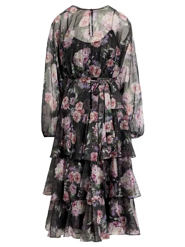 MIKAEL AGHAL Floral-print Metallic Fil Coupé Chiffon Midi Dress - Black