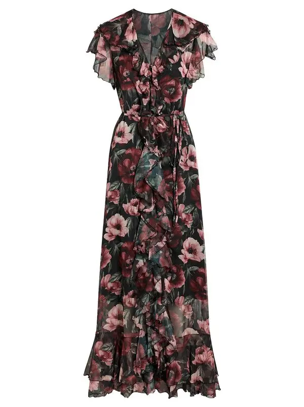 MIKAEL AGHAL Ruffled Floral-print Georgette Maxi Dress - Brick