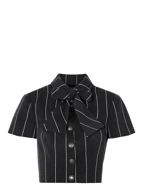 Alessandra Rich Cropped Bow-detailed Pinstriped Wool-blend Jacket - Dark Gray