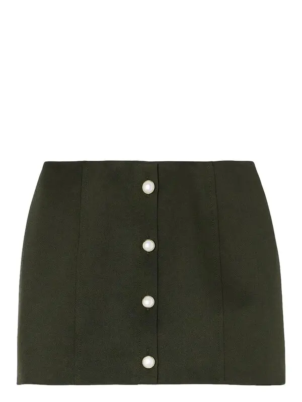 Alessandra Rich Wool-crepe Mini Skirt With Faux Pearl Buttons - Dark Green